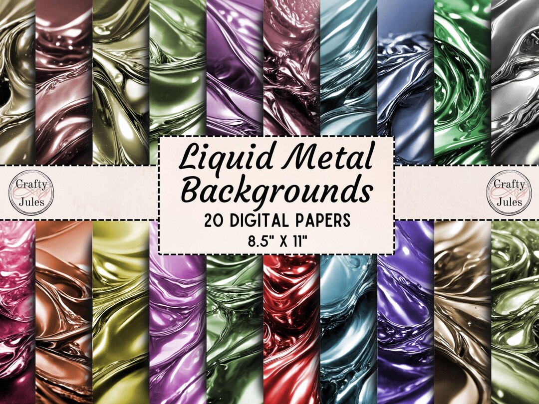Liquid Metal Effect Digital Papers 20 Printable Coloured Shiny ...