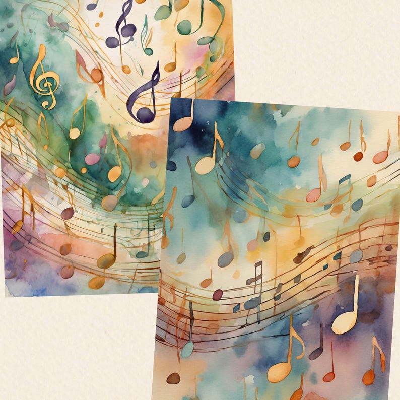 Pastel Musical Notes Digital Papers, Watercolour Music Theme Scrapbook ...
