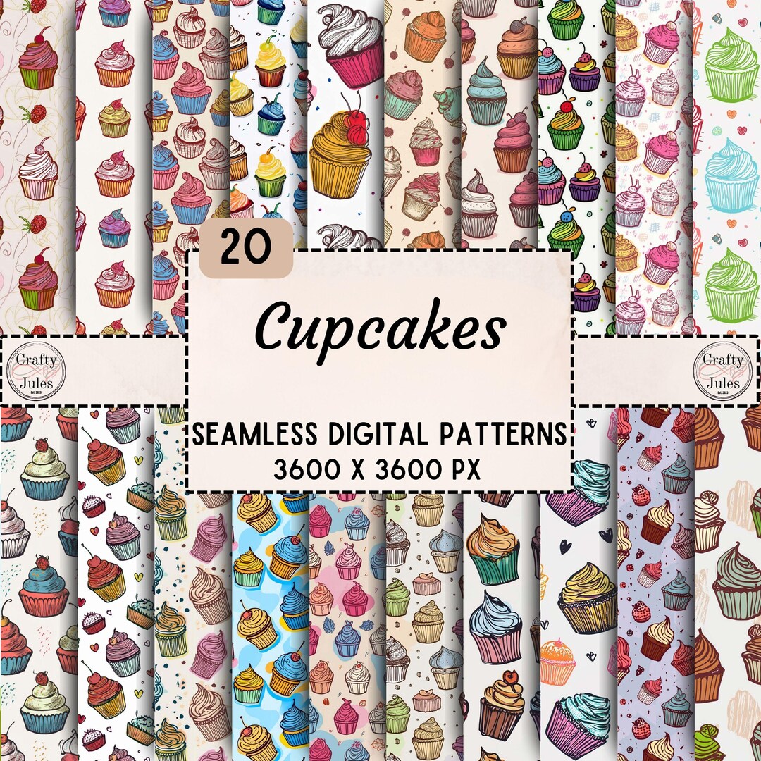 Cupcakes Seamless Patterns, Printable Papers, Digital Scrapbook Pages ...