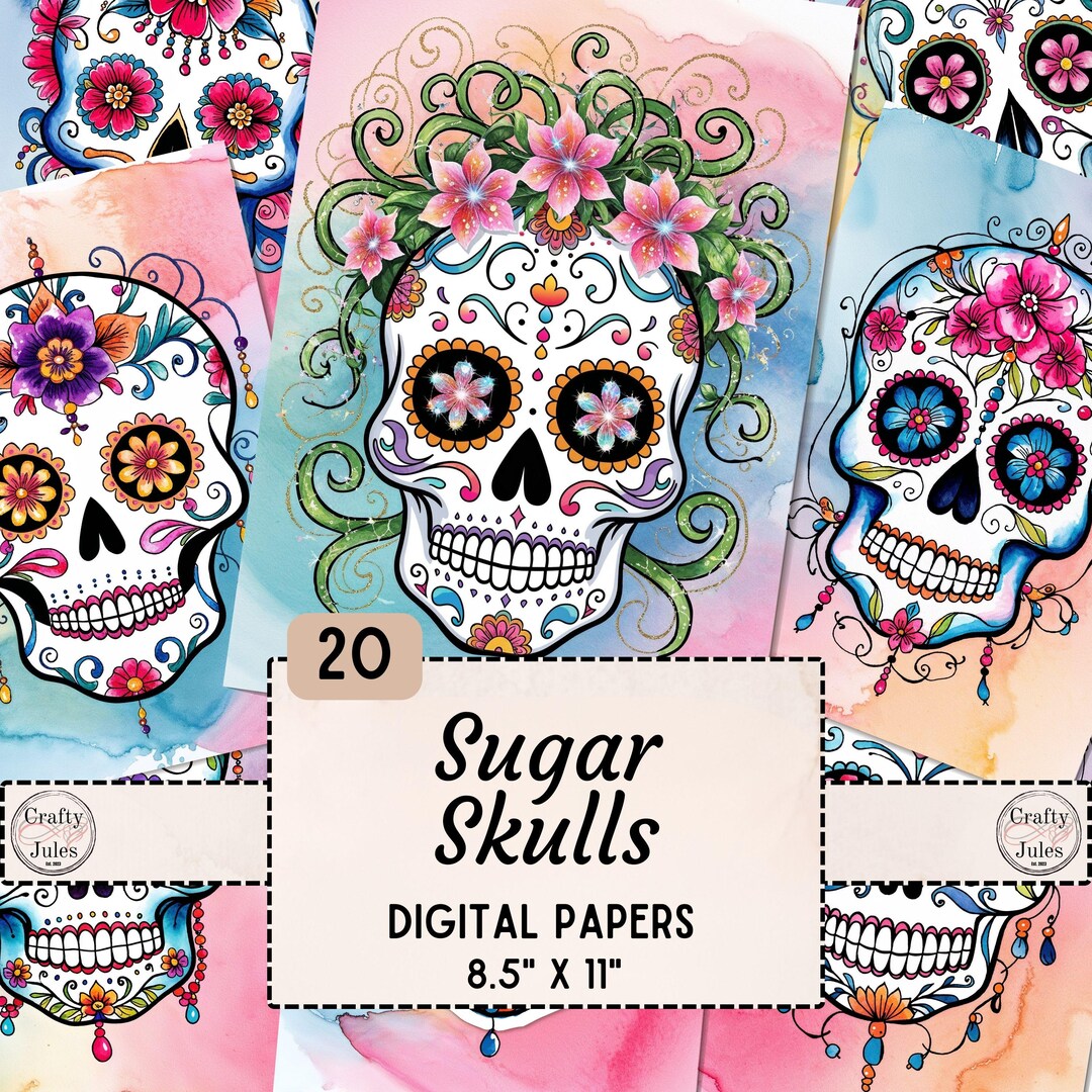 Sugar Skulls Digital Paper Pack – 20 Printable Backing Papers for ...