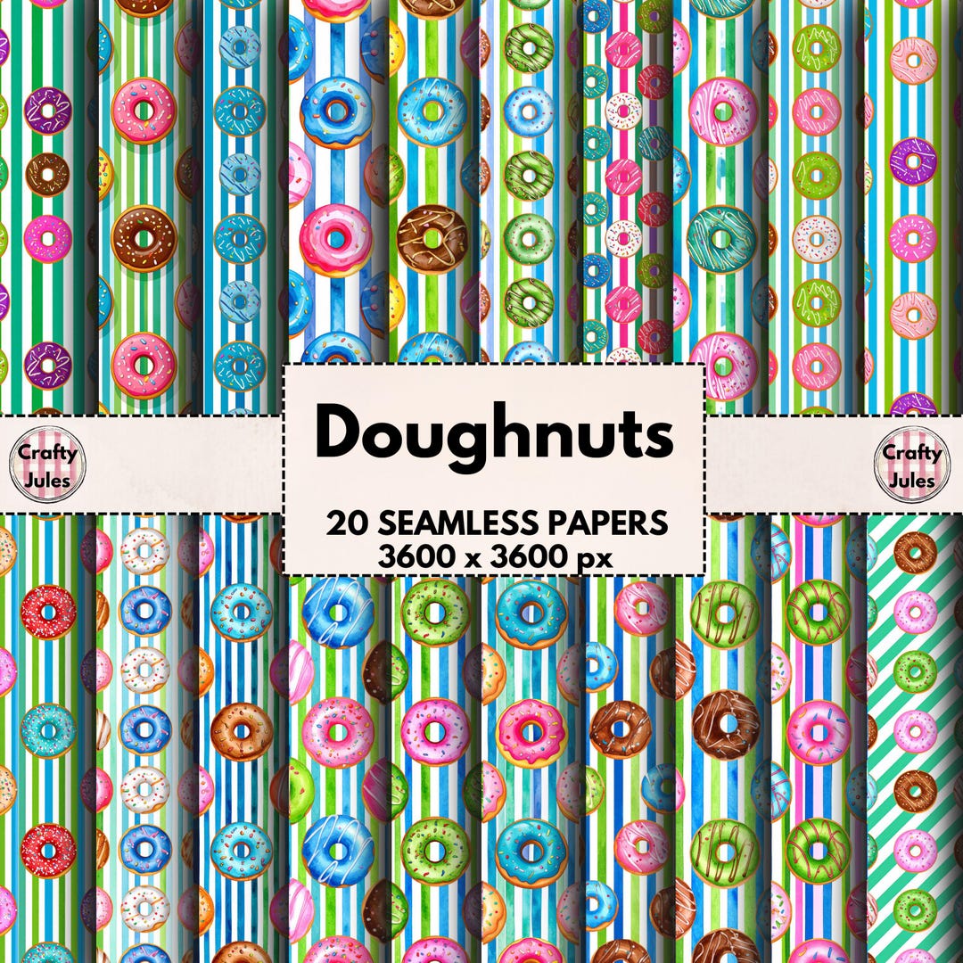 Doughnuts Seamless Digital Patterns, 20 Printable Food Themed Tiled ...