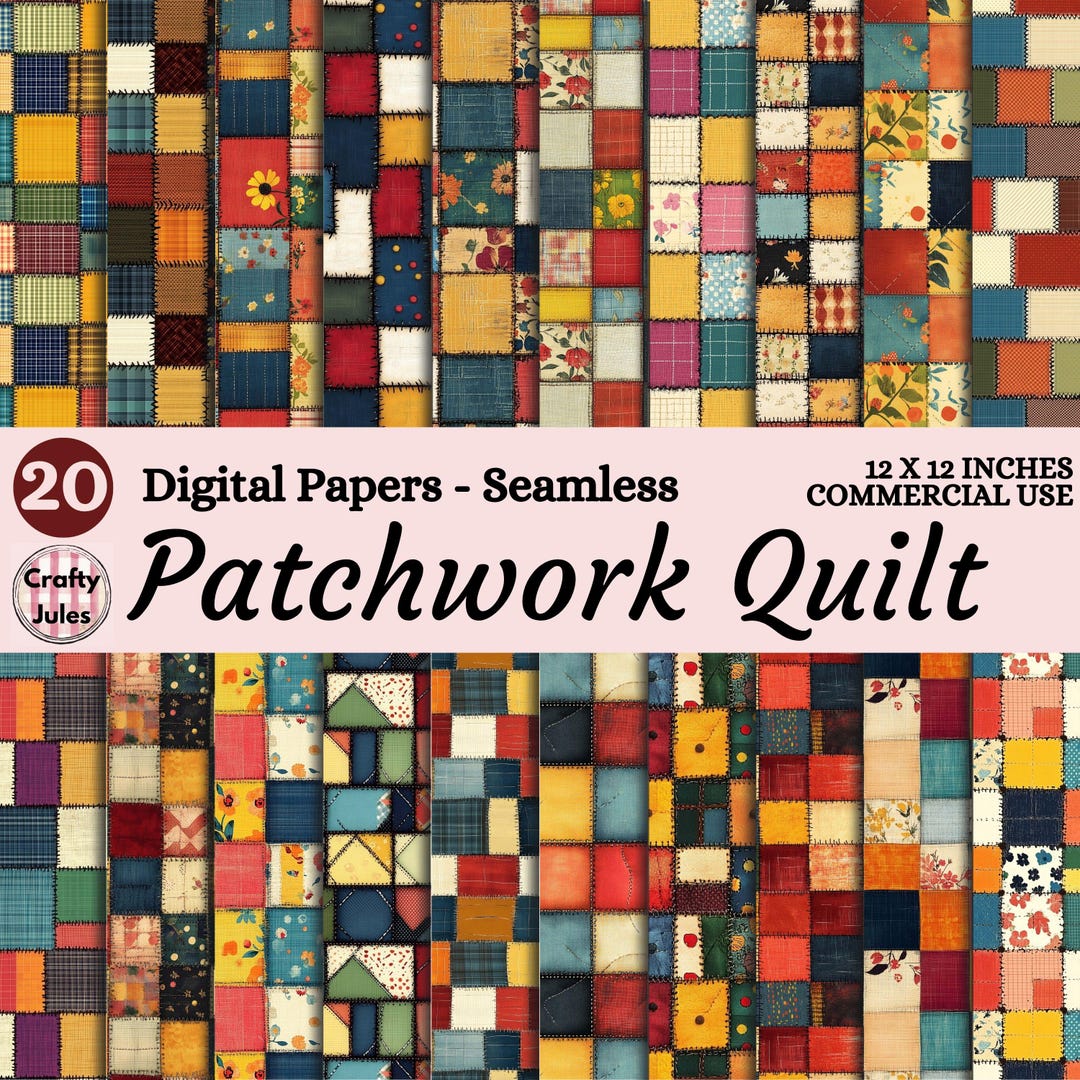 Patchwork Quilt Seamless Patterns, Warm Coloured Scrapbook, Journal ...
