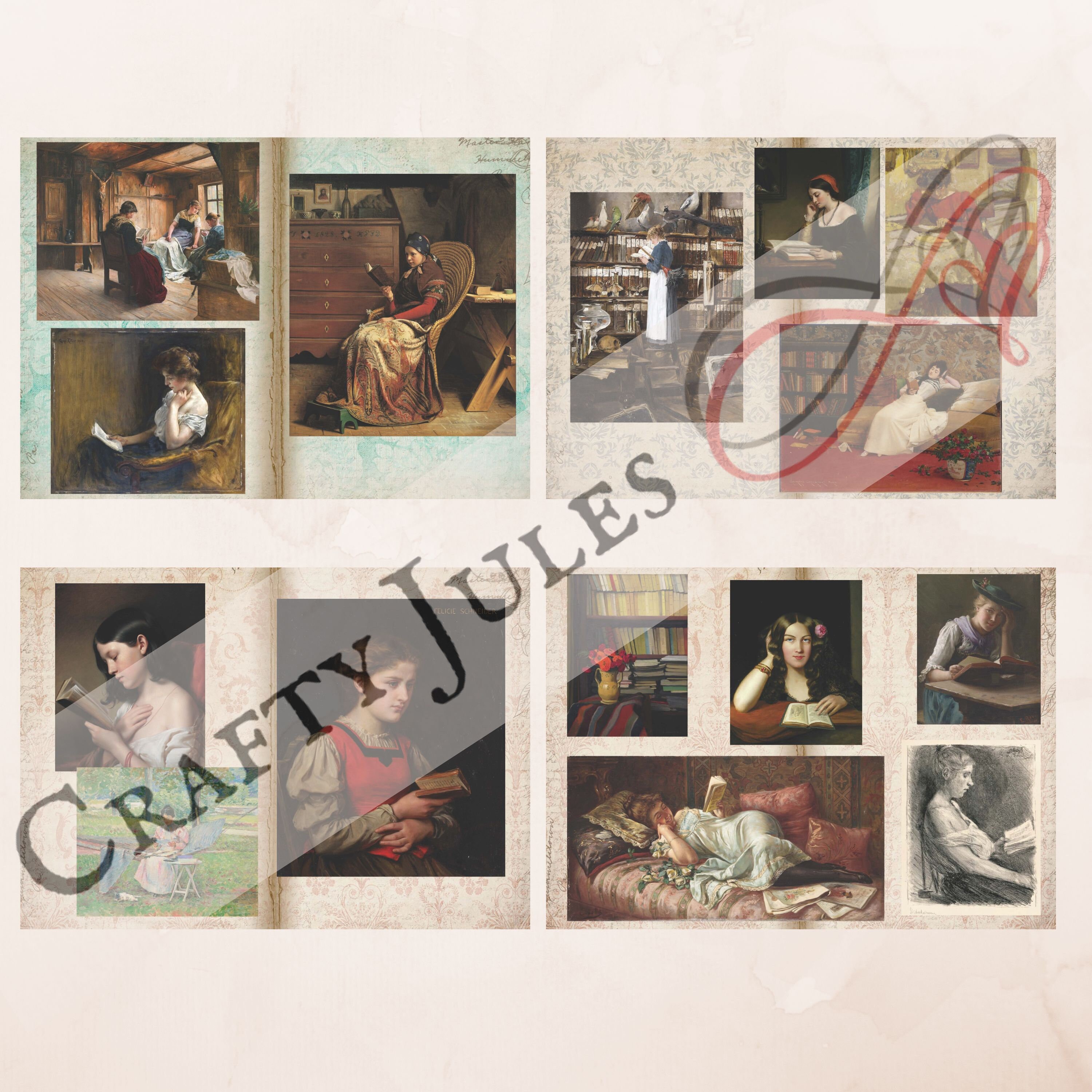 Women Reading Printable Collage Papers, 22 Digital Pages for Junk ...