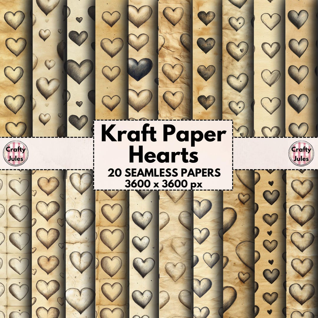 Seamless Kraft Paper Heart Patterns, 20 Printable Papers, Commercial ...