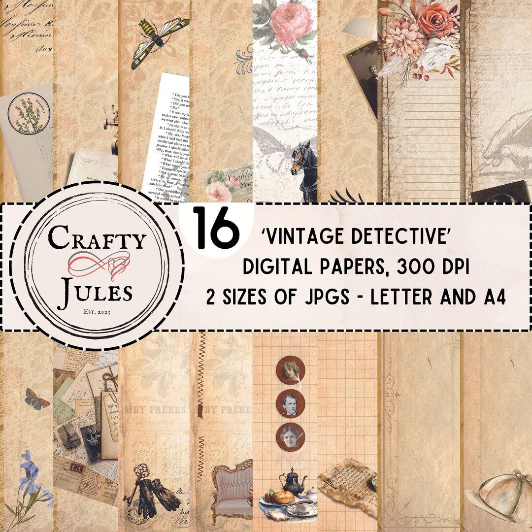 16 Digital Papers, Vintage Detective Printable Papers for Junk Journals ...