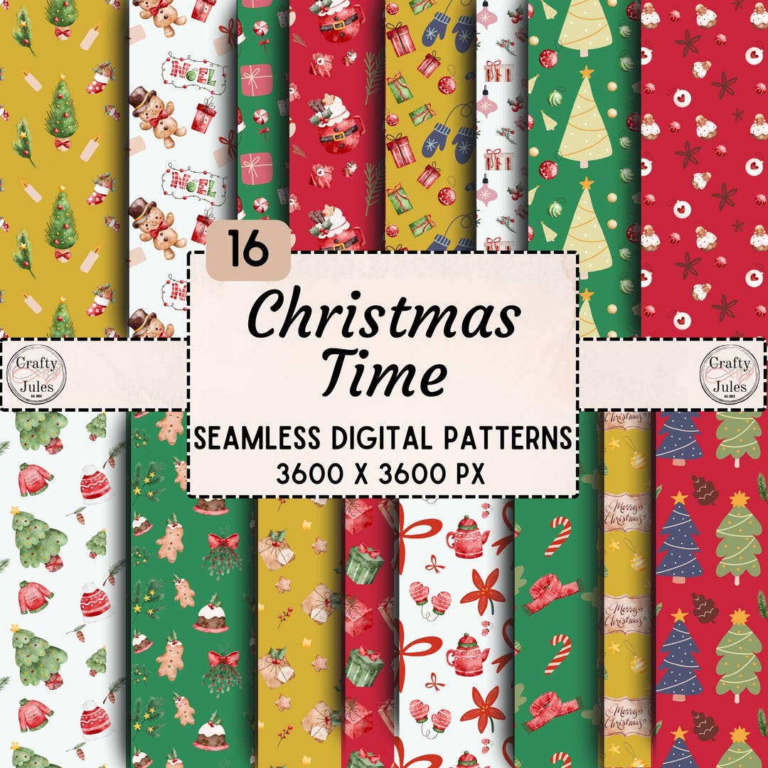 Christmas Digital Seamless Patterns, Printable Xmas Papers, Festive ...