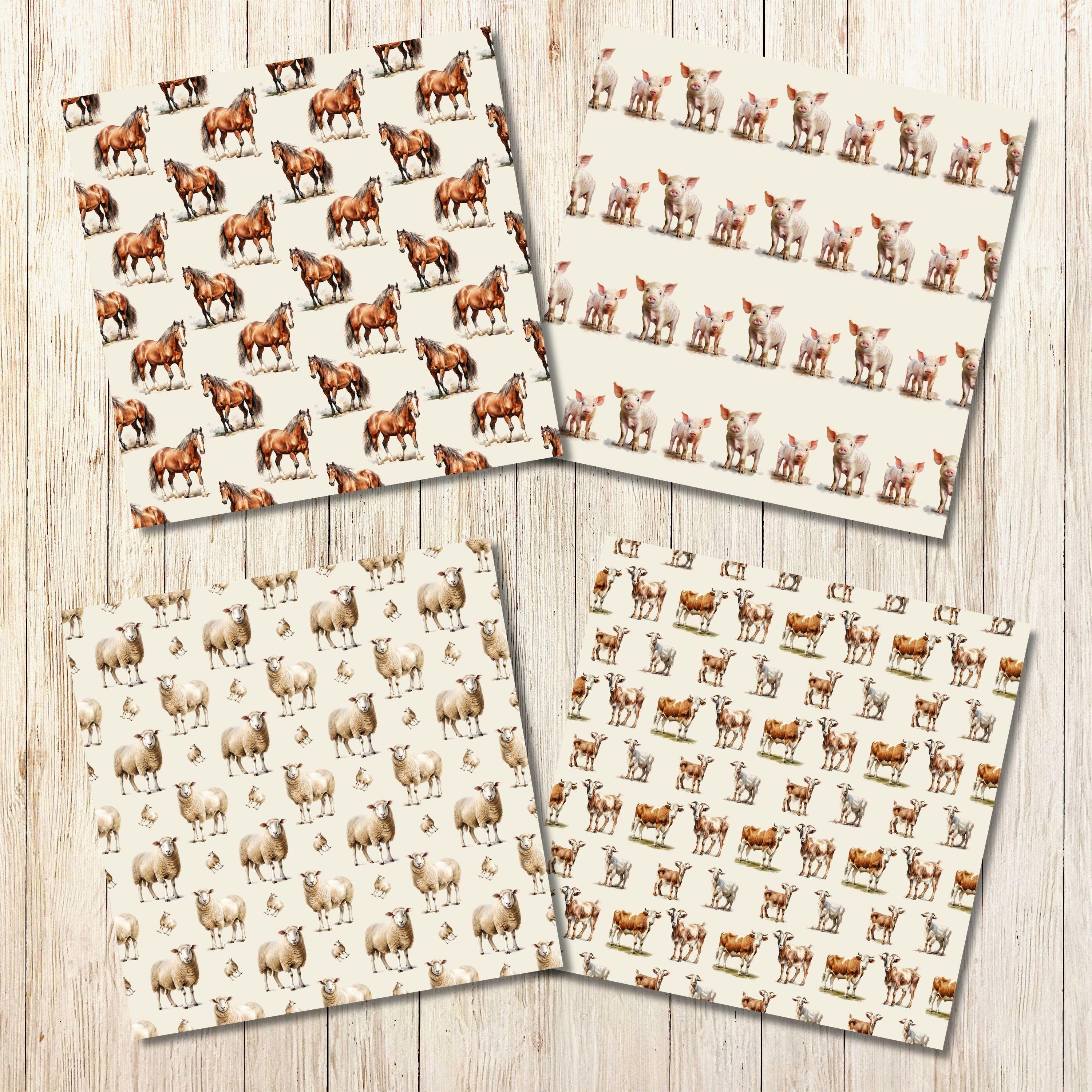 Farm Animals Digital Seamless Patterns, Printable Papers for Scrapbooks ...