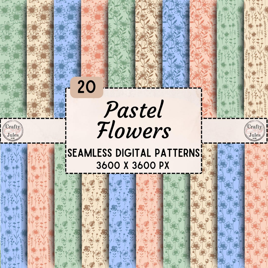 Pastel Flowers Digital Seamless Patterned Paper, Floral Scrapbook Pages ...
