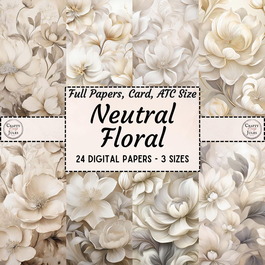 Neutral Floral Digital Paper Pack 24 Elegant Beige, Cream, and Taupe ...