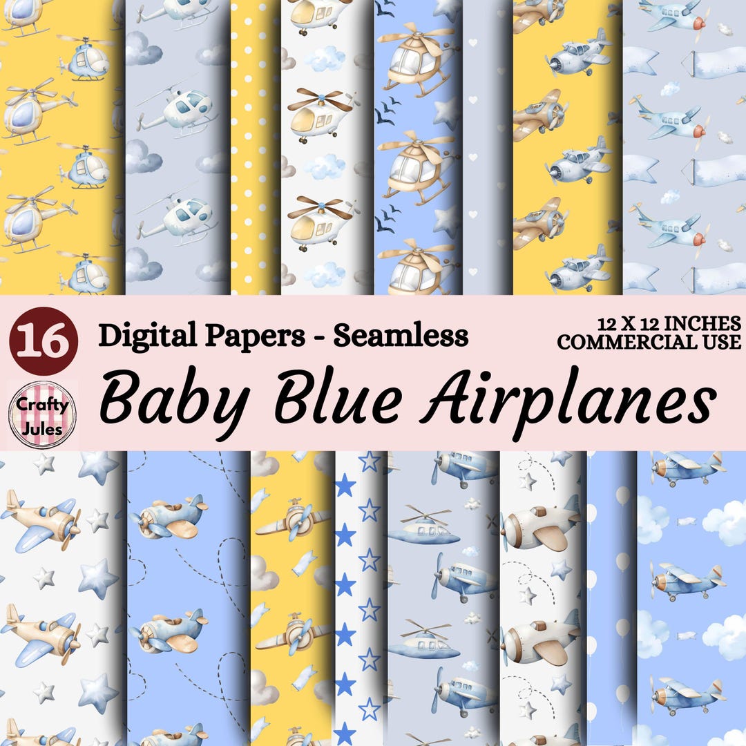 Baby Blue Airplanes Digital Seamless Patterns, Printable Children's ...