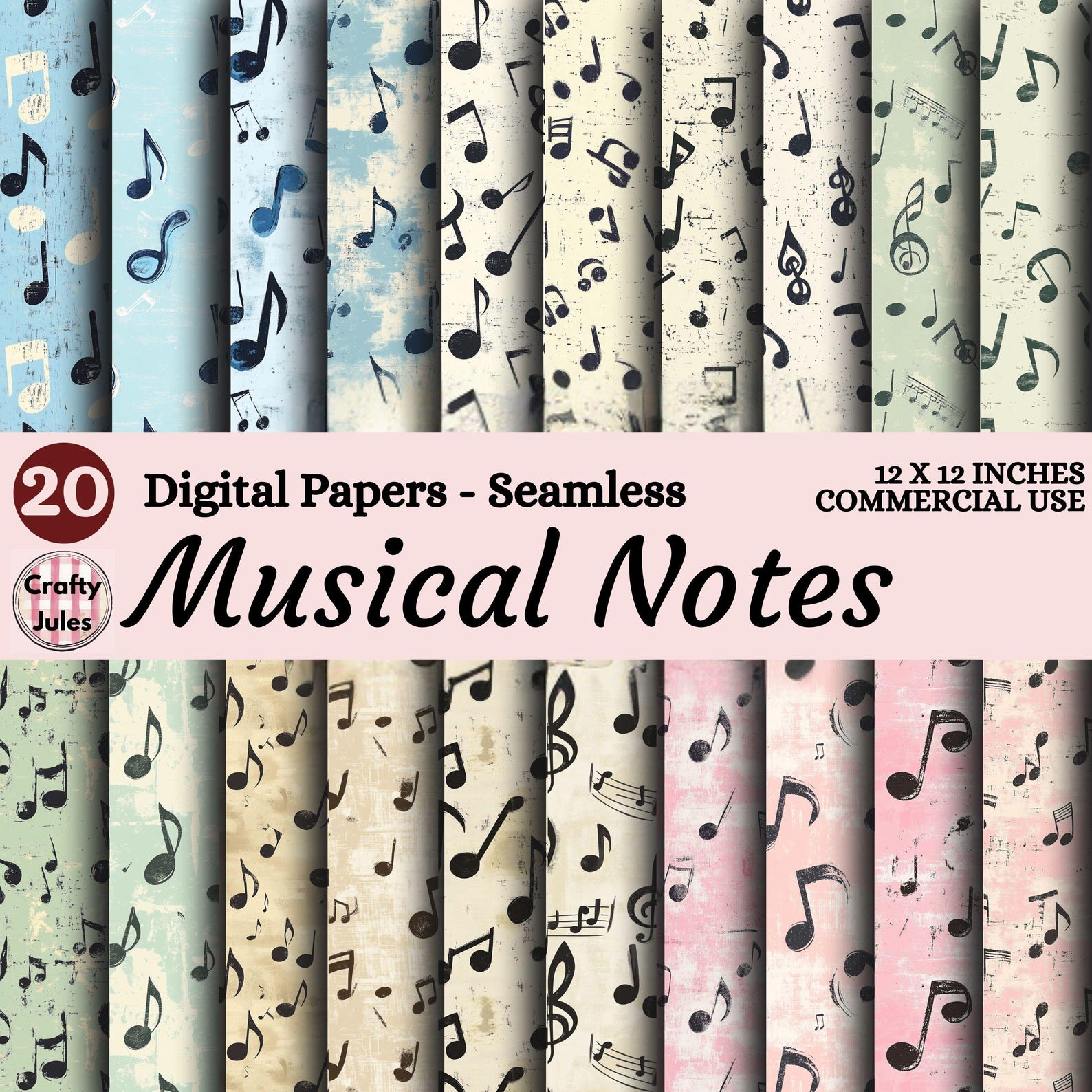Musical Note Seamless Patterns, Pastel Scrapbook, Journal, & Craft ...