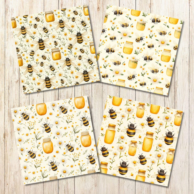 Bees and Honey Seamless Digital Patterns, 20 Printable Bee Themed Tiled ...