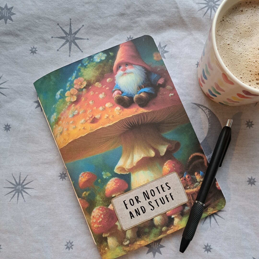 Gnome and Toadstool Handmade A5 Blank Notebook, 60 Pages, Eco-friendly ...