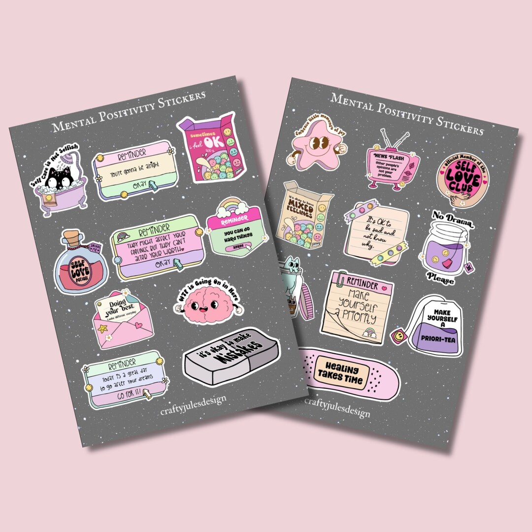 Pack of 20 Positive Mental Health Stickers, 2 A5 Sticker Sheets, Matte ...