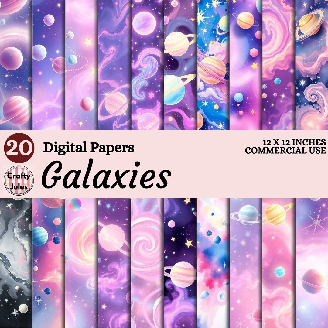 Pastel Galaxy Digital Paper, Pink Purple Space Background, Celestial ...