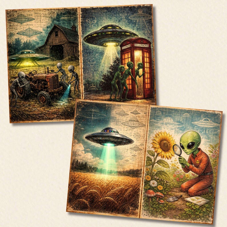 Curious Alien Junk Journal Papers, Extraterrestrial Research Scrapbook ...