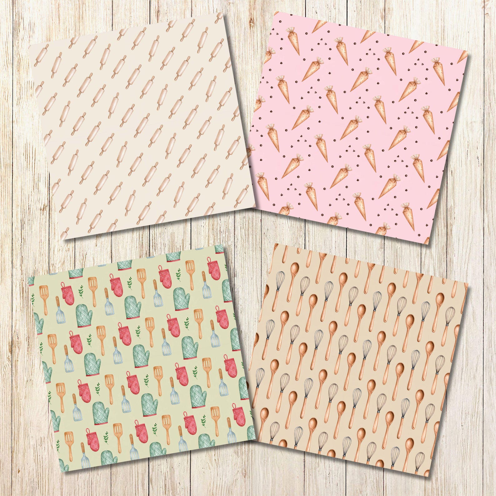 Baking Seamless Digital Papers, 20 Printable Patterns, Recipe, Kitchen, Cooking Papers for ...