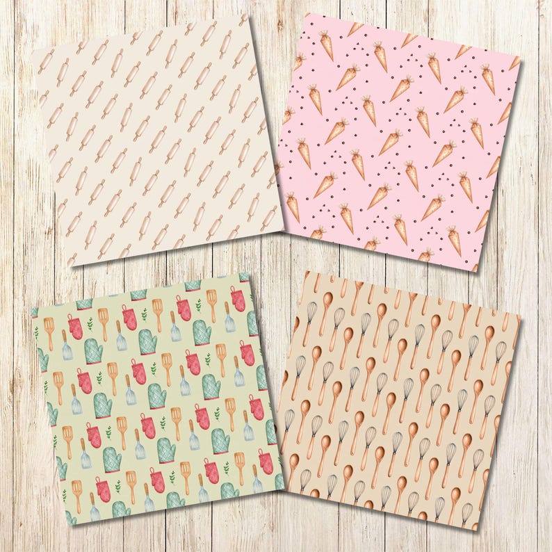 Baking Seamless Digital Papers, 20 Printable Patterns, Recipe, Kitchen ...