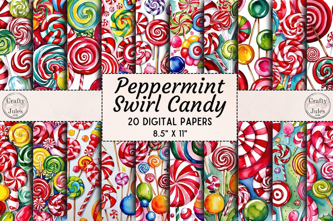 Peppermint Swirl Candy Digital Papers 20 Printable Festive Treat Papers ...