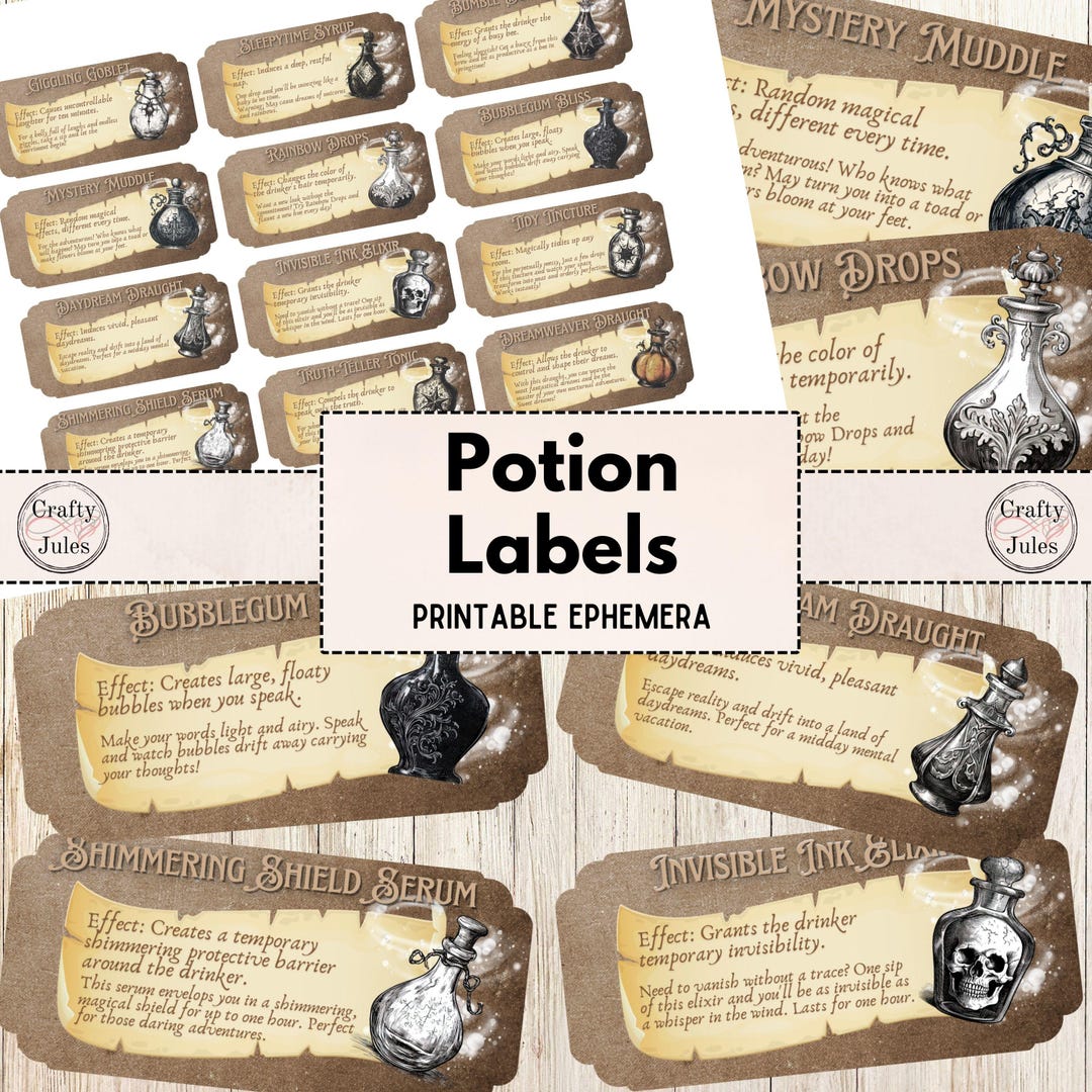 Potion Labels, Printable Ephemera – 12 Fun Labels for Junk Journals ...
