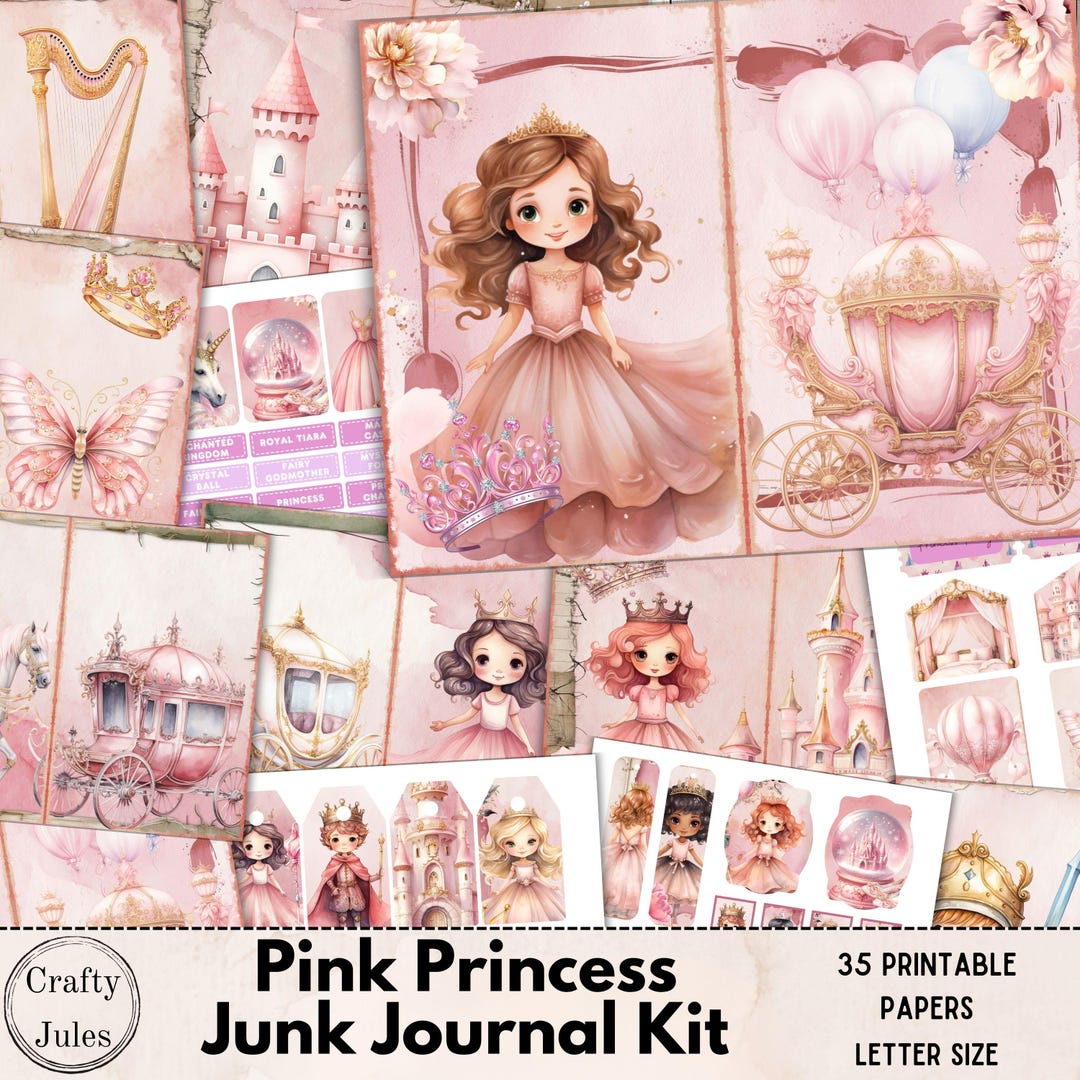 Pink Princess Digital Junk Journal Kit 35 Printable Pages, Childrens ...