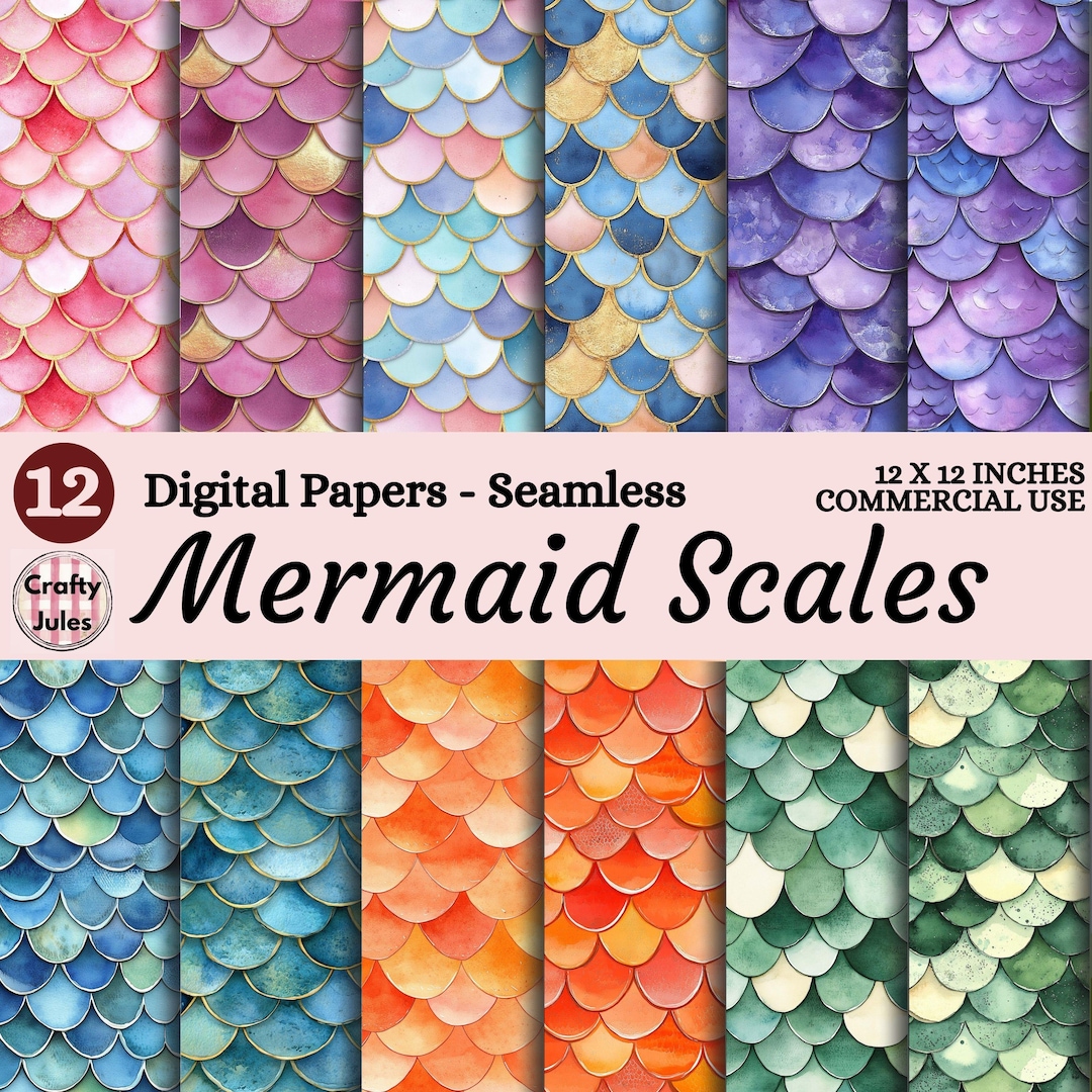 Mermaid Scales Digital Papers, Fantasy Scrapbook & Craft Patterns ...