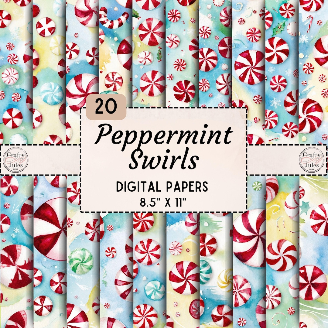 Peppermint Swirls Digital Paper Pack – 20 Printable Christmas Candy ...