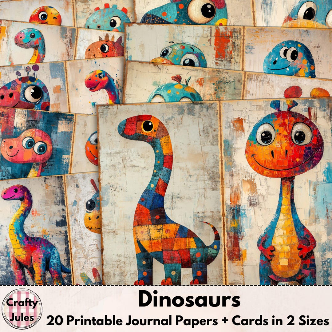 Dinosaurs Digital Junk Journal Paper Pack, Kids Printable Pages, Cards ...