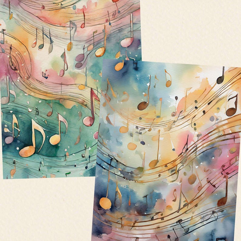 Pastel Musical Notes Digital Papers, Watercolour Music Theme Scrapbook ...