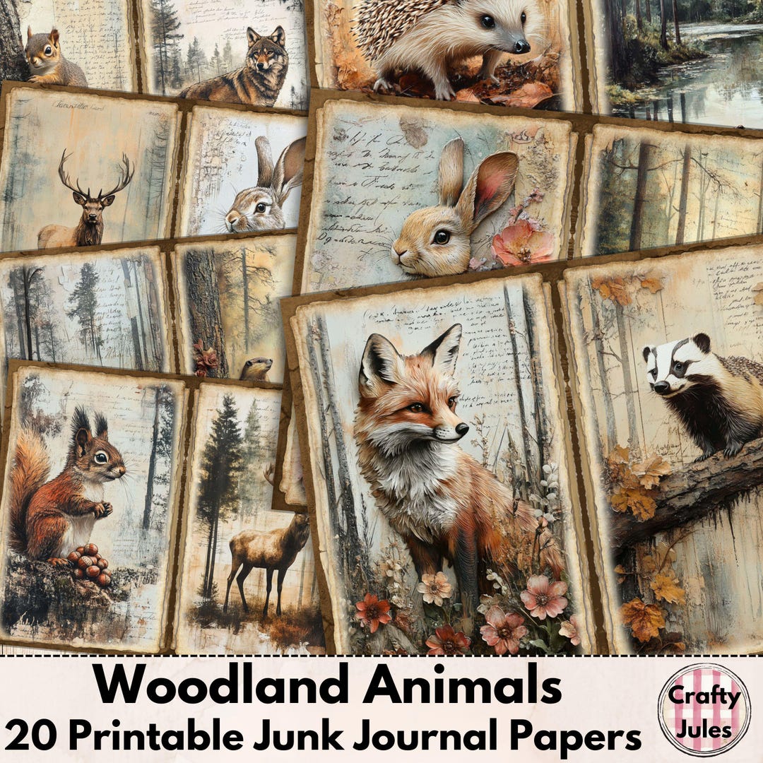 Woodland Animals Digital Junk Journal Papers – 20 Printable Pages for ...