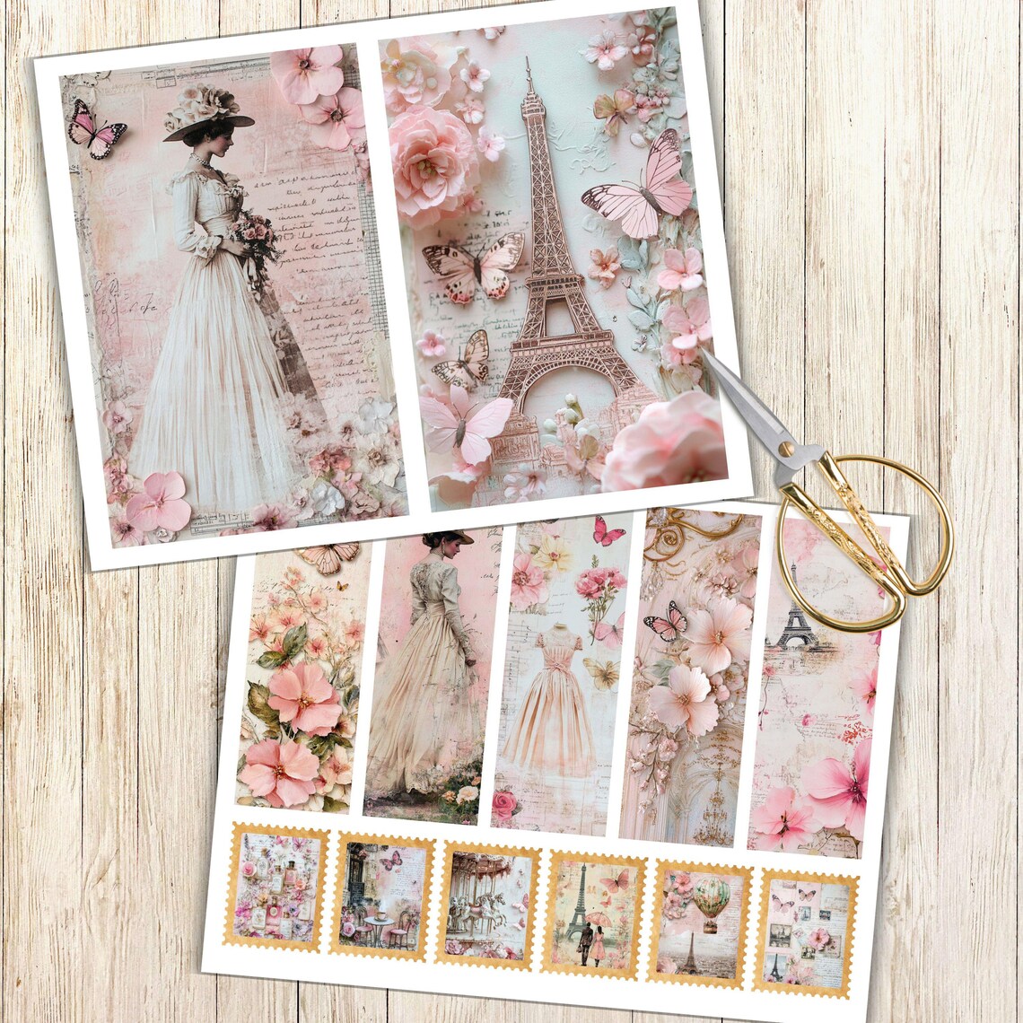 Paris Printable Ephemera, Pink Embellishments for Junk Journals ...