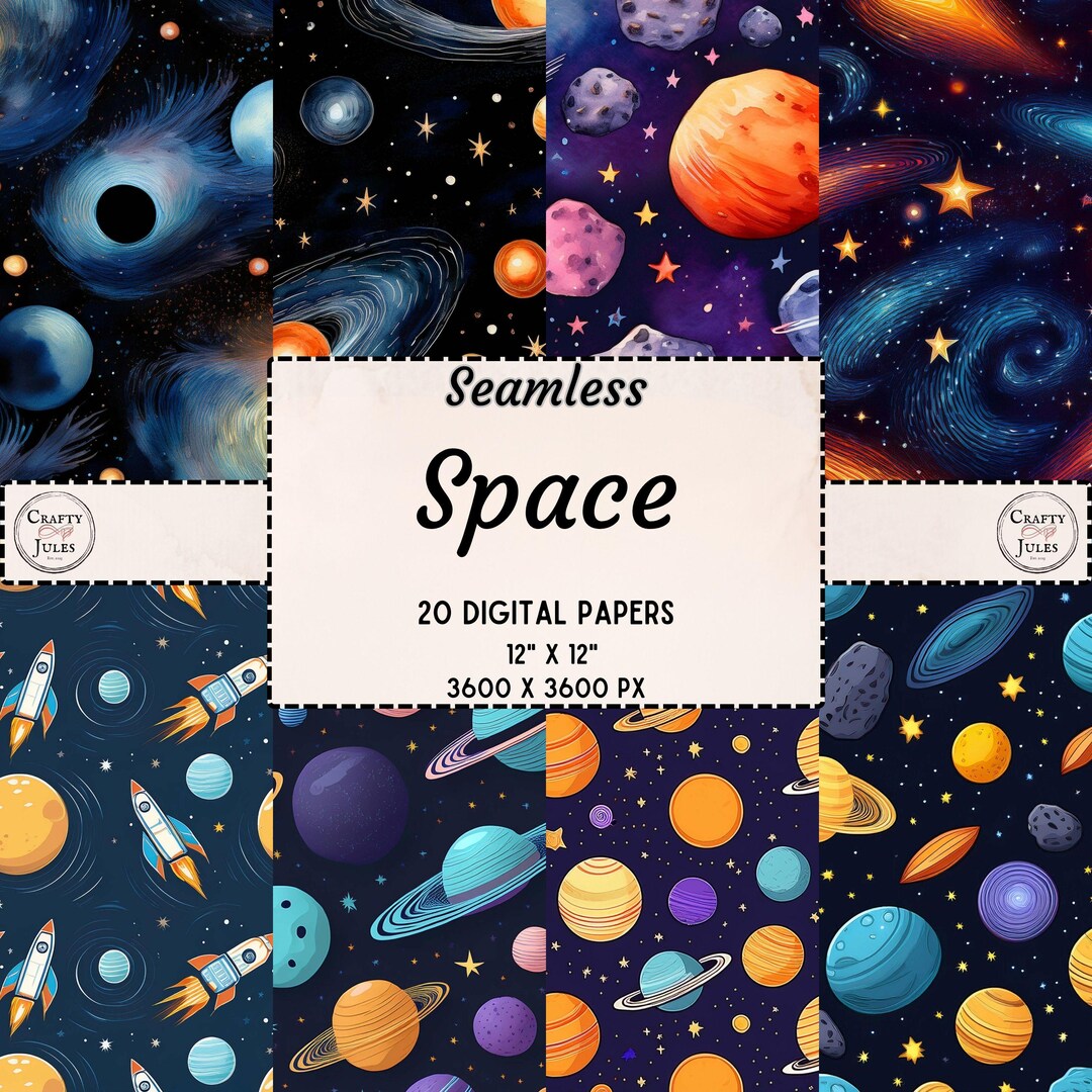 Space Themed Seamless Patterns Galaxies, Rocket Ships, Digital Papers ...