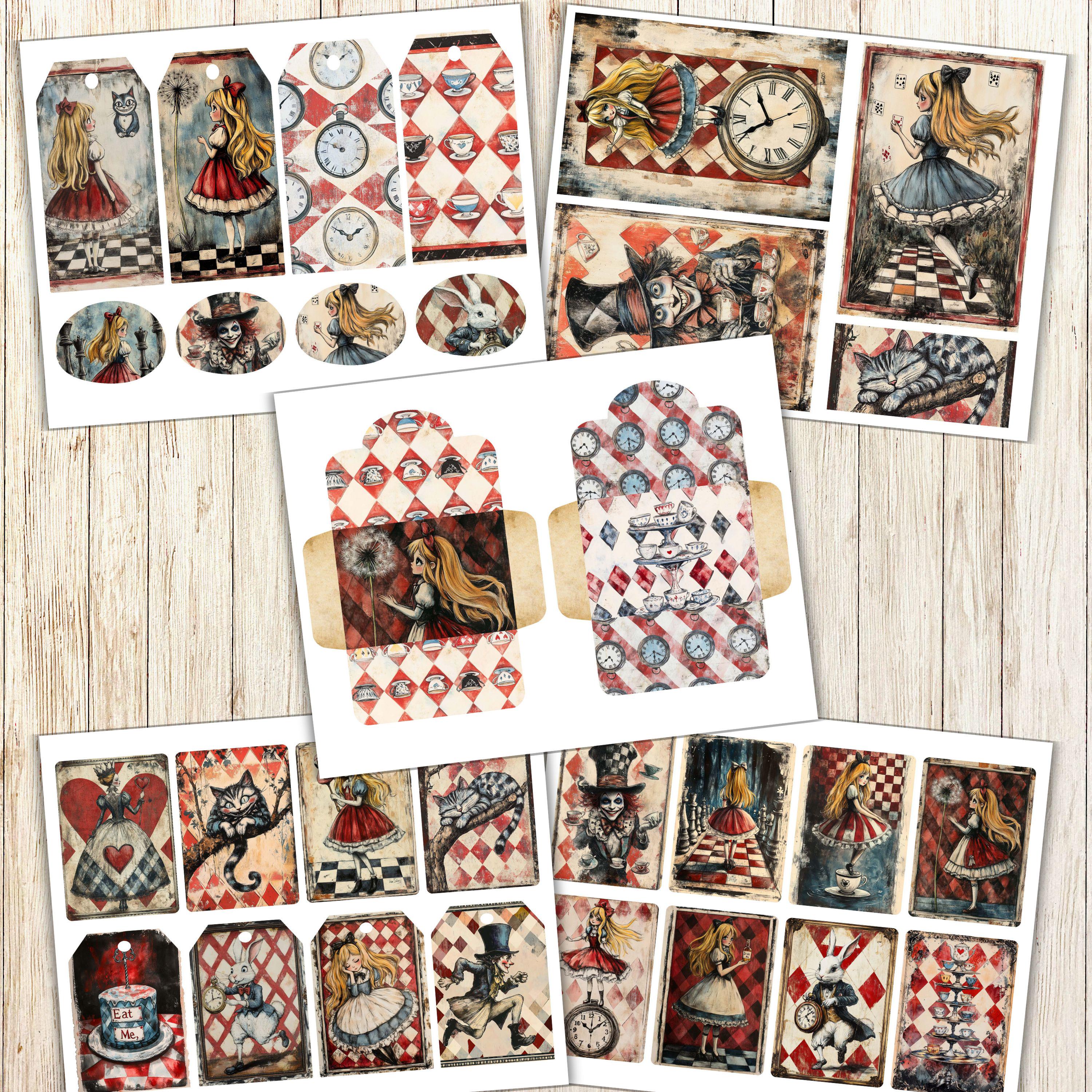 Alice in Wonderland Junk Journal Kit, Printable Papers, Backing Papers ...