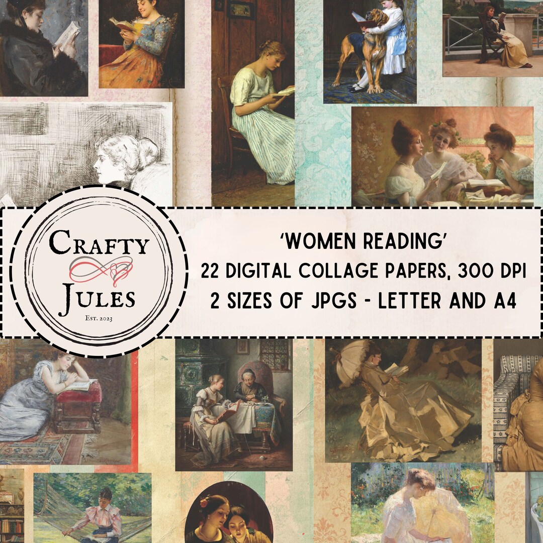 Women Reading Printable Collage Papers, 22 Digital Pages for Junk ...