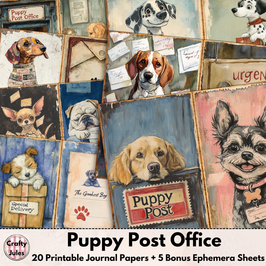 Puppy Post Office Digital Junk Journal Papers – 20 Printable Dog Theme ...