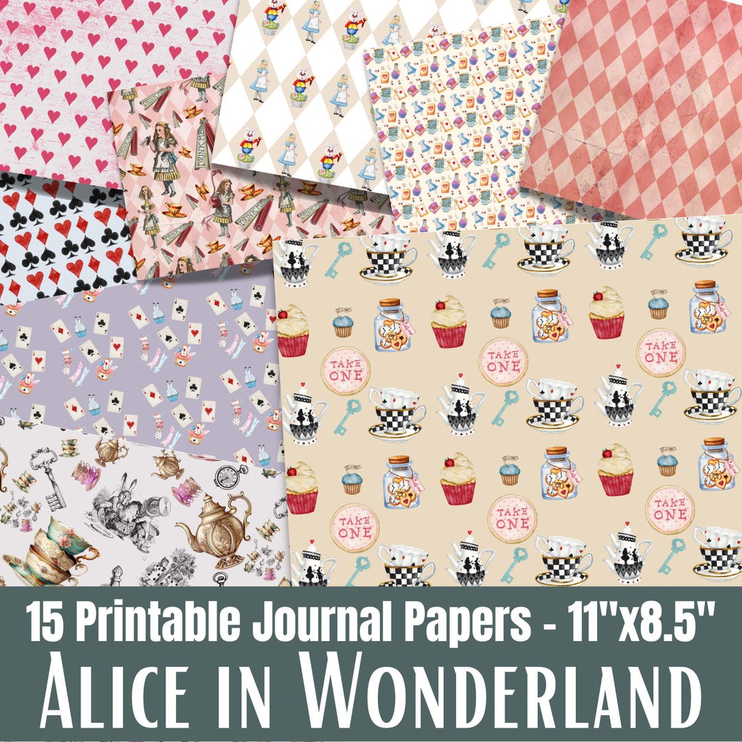 Alice in Wonderland Printable Papers, Fantasy Scrapbook Journal Pages ...