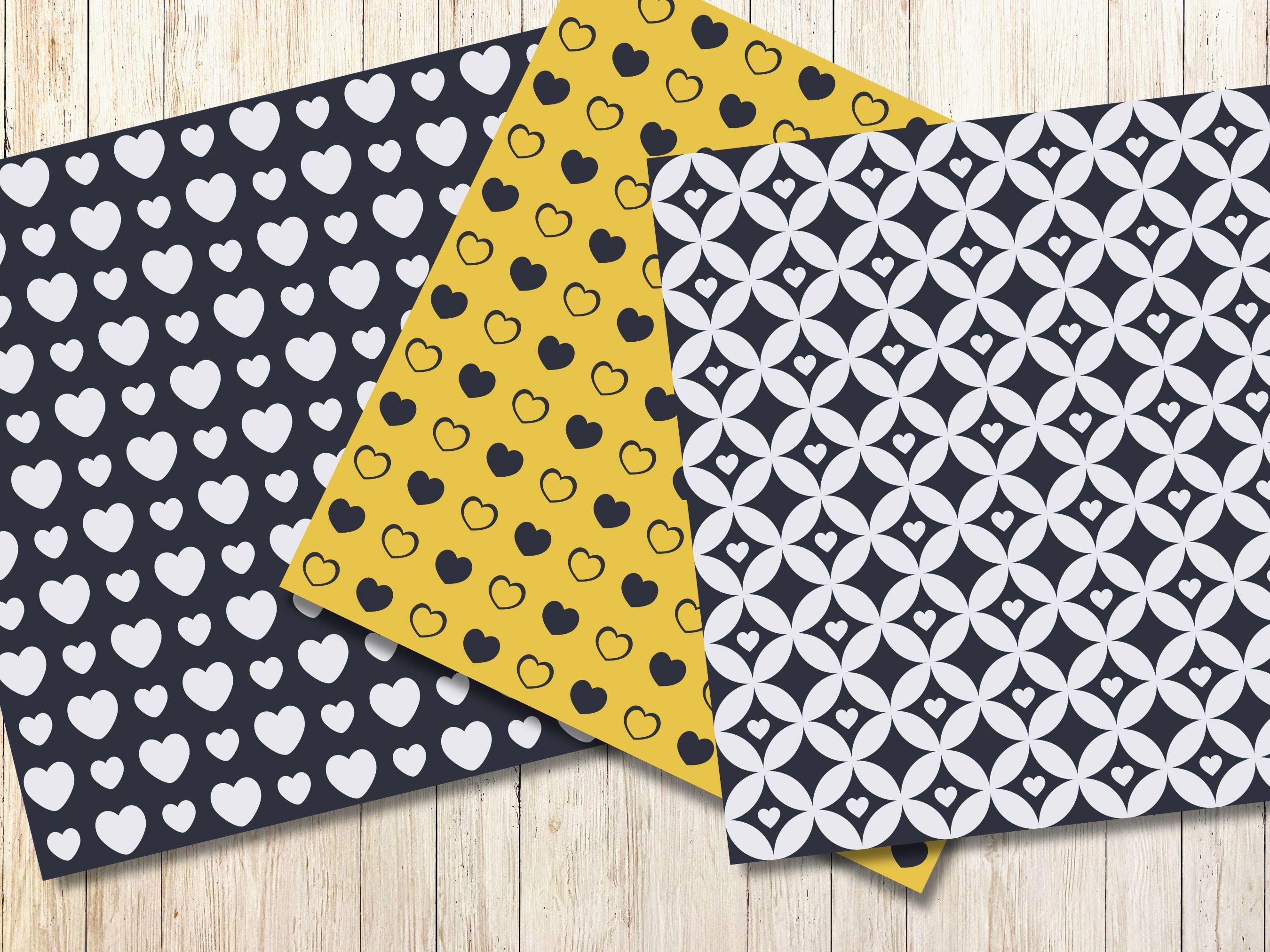 Black and Yellow Hearts Seamless Digital Patterns, 20 Crafting Papers ...