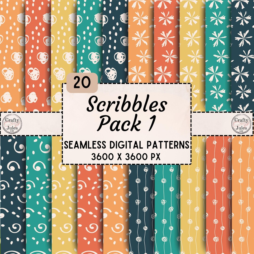 Scribbles Seamless Digital Patterns, 20 Blue, Green, and Orange ...