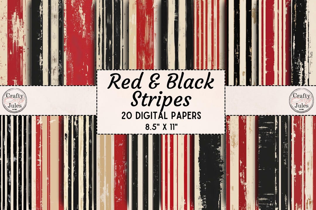 Red and Black Stripes Digital Papers - Distressed Effect Patterns for ...