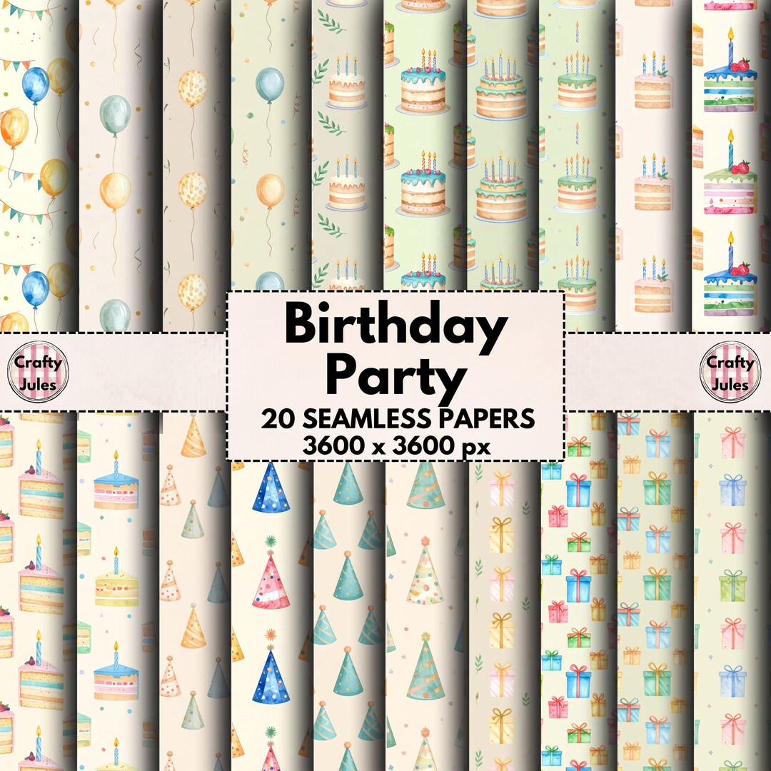 Seamless Birthday Party Patterns, 20 Printable Papers, Celebration ...