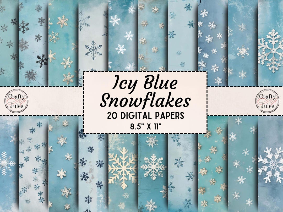 Snowflakes Digital Paper – 20 Printable Distressed Icy Blue Backgrounds ...