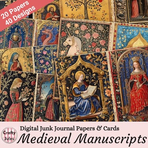 Medieval Junk Journal Papers & Cards, Illuminated Ornate Manuscript ...