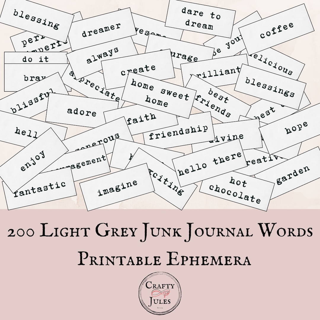 200 Printable Light Grey Junk Journal Words, Ephemera for Junk Journals ...