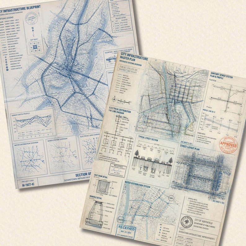 Blueprint Junk Journal Papers, Industrial Architecture, Technical ...