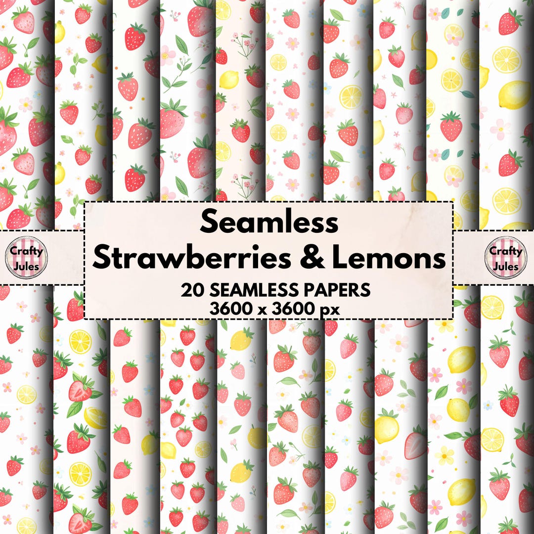 Strawberry Lemon Seamless Pattern: Summer Fruit Digital Paper (digital ...