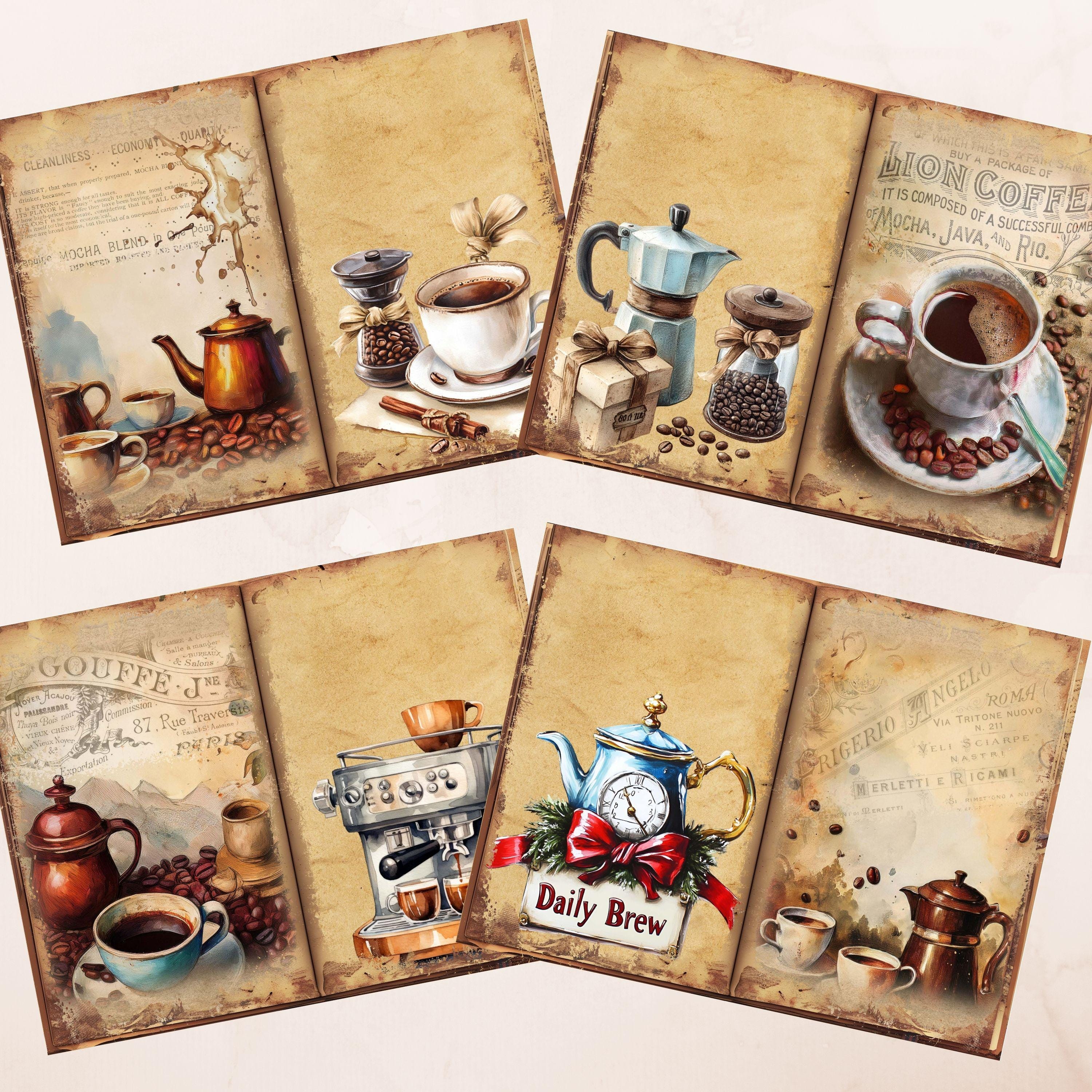 Vintage Coffee Junk Journal Printable Papers 20 Double Page Digital ...