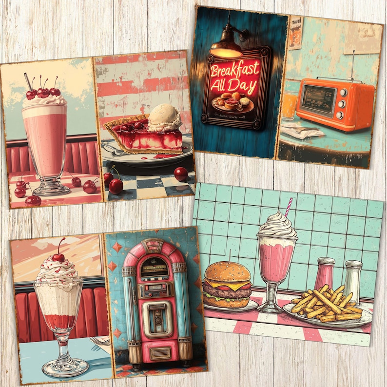 Retro Diner Junk Journal Kit, 1950s Style, Scrapbook Papers & Ephemera ...