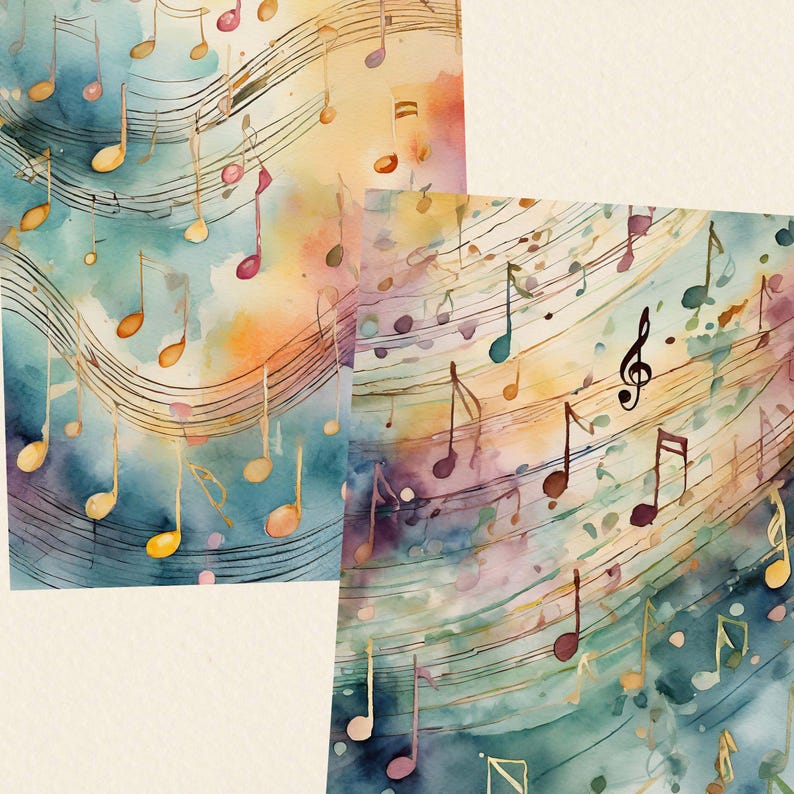 Pastel Musical Notes Digital Papers, Watercolour Music Theme Scrapbook ...