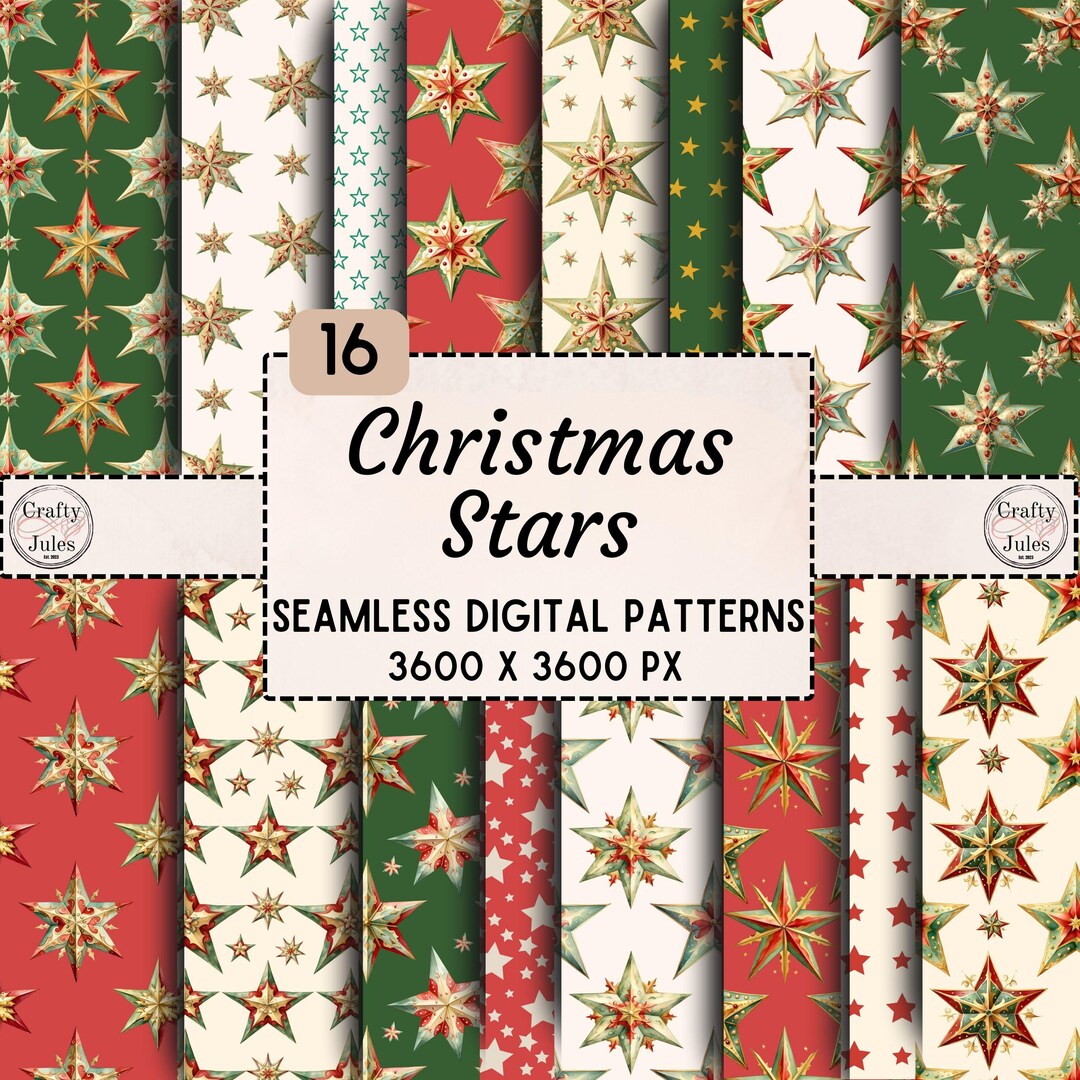 Christmas Stars Digital Seamless Patterns, Printable Holiday Papers for ...