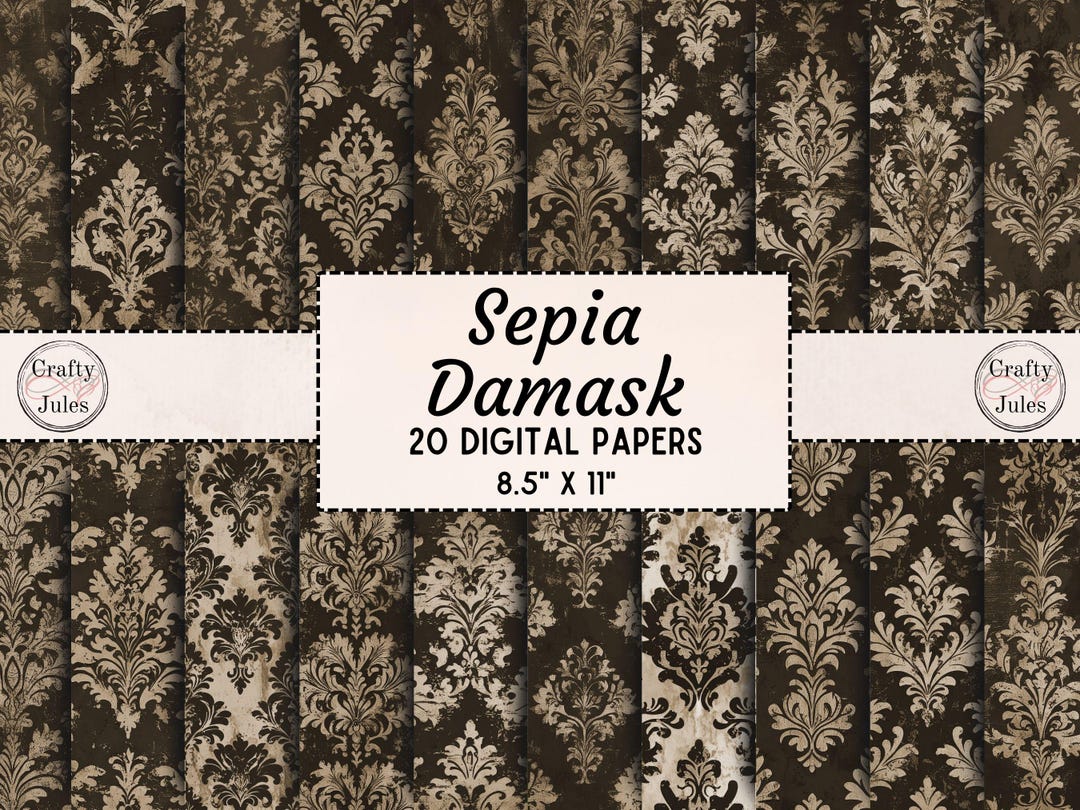 Sepia Damask Digital Paper 20 Printable Distressed Decorative ...